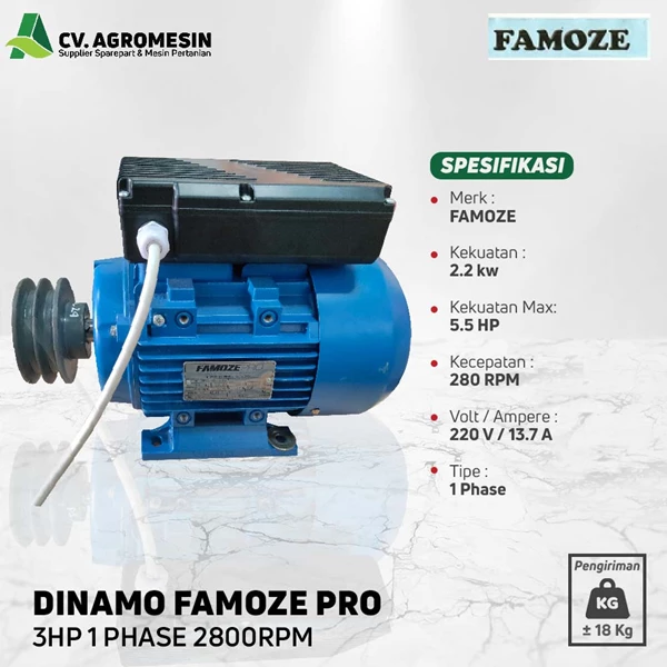 Jual Dinamo 3 HP 1 phase 2800 rpm Famoze Pro Serbaguna Surabaya | Agromesin